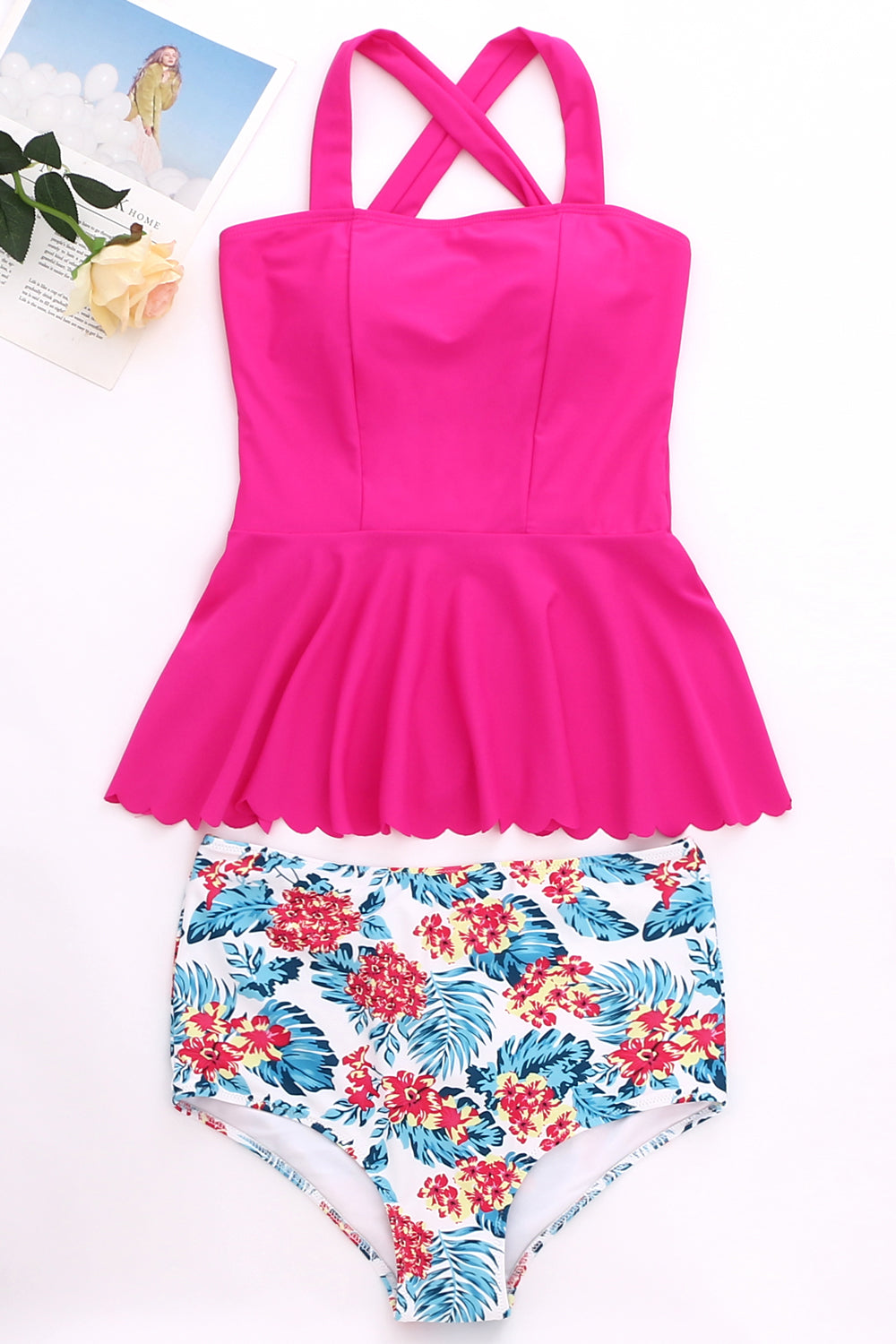 High Waist Ruffle Tankini Bikini Set